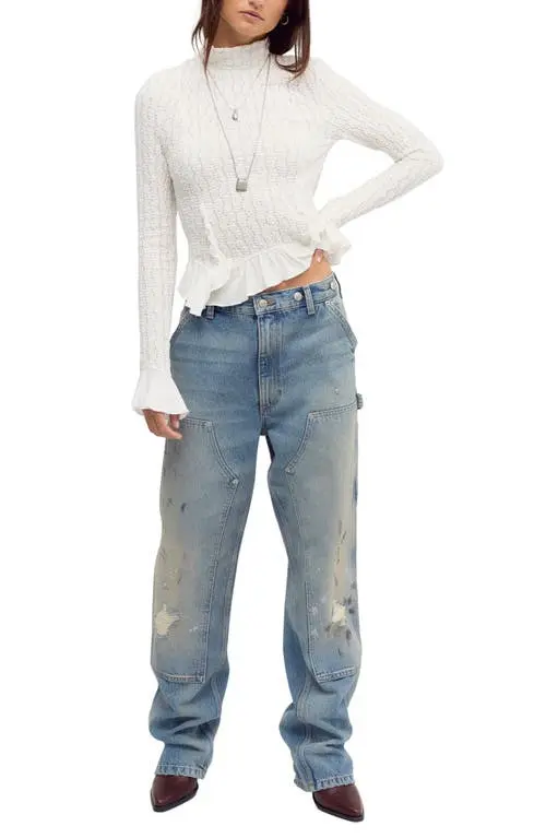 Free People Emily High Waist Ripped Wide Leg Carpenter Jeans