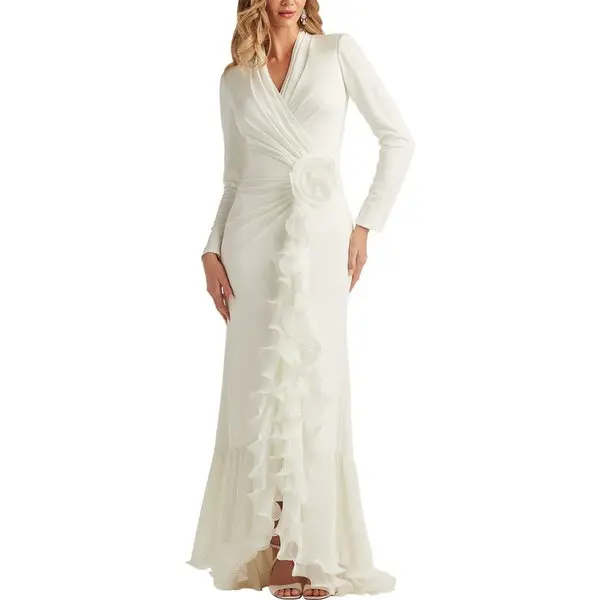 Tadashi Shoji Wire Ruffle Long Sleeve Gown