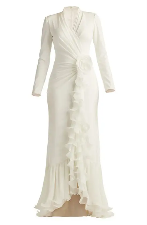 Tadashi Shoji Wire Ruffle Long Sleeve Gown