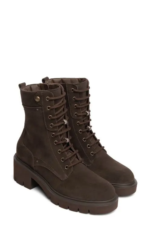 NEROGIARDINI Block Heel Combat Boot - Chocolate