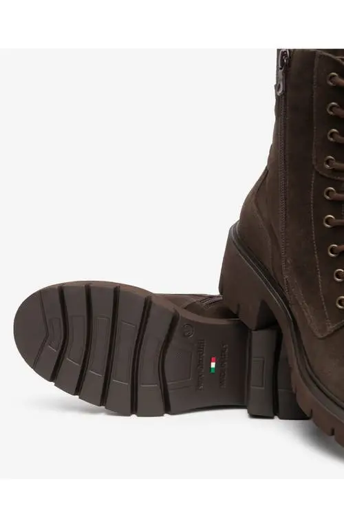 NEROGIARDINI Block Heel Combat Boot - Chocolate