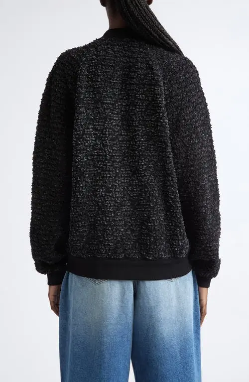 Balmain Fluffy Wool & Cotton Blend Tweed Bomber Jacket With Sequins - 0pa Black