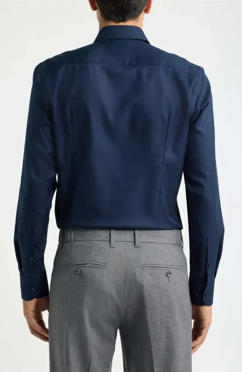 BOSS Hank Slim Fit Easy Iron Cotton Dress Shirt - Dark Blue
