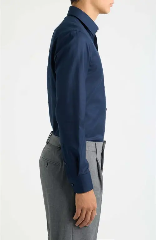 BOSS Hank Slim Fit Easy Iron Cotton Dress Shirt - Dark Blue