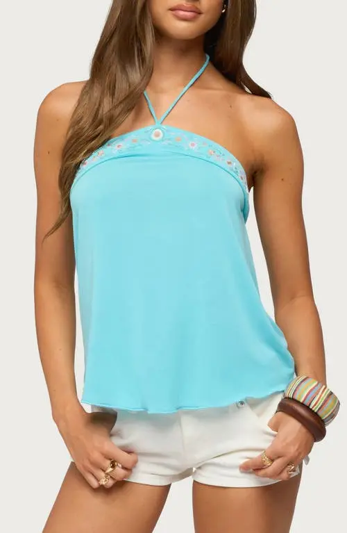 EDIKTED Beaded Halter Top - Aqua