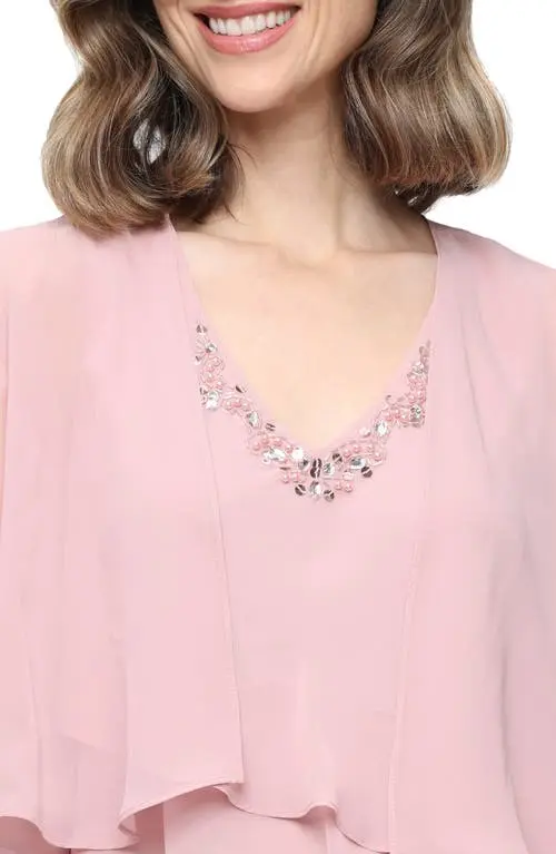 SL FASHIONS Tiered Ruffle Chiffon Dress With Jacket - Faded Rose