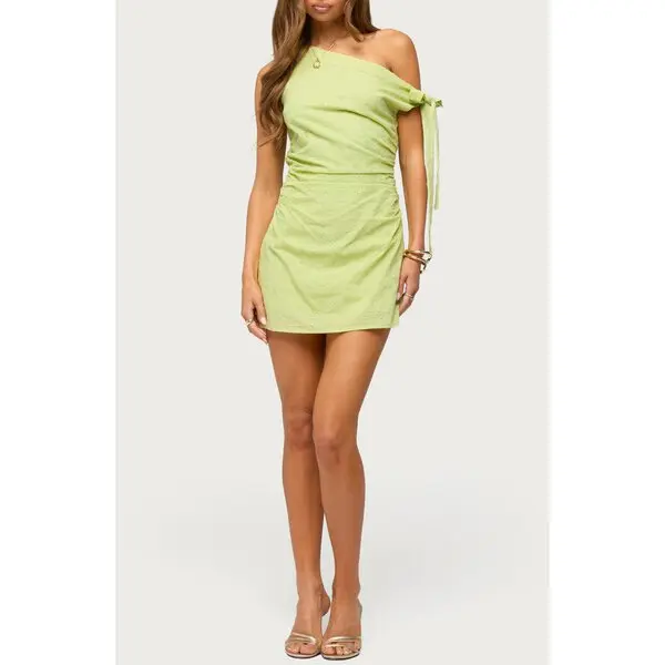 EDIKTED Zimi Eyelet Embroidery One-shoulder Minidress