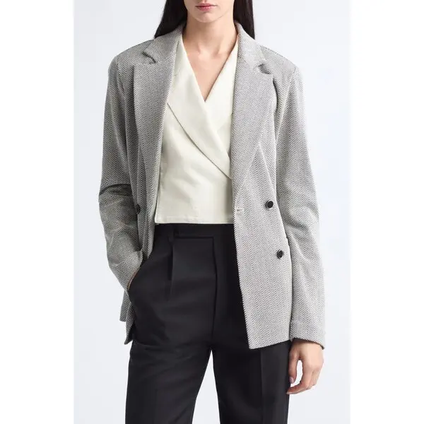 Emporio Armani Structured Single-button Blazer With Peak Lapels - Ecru/black