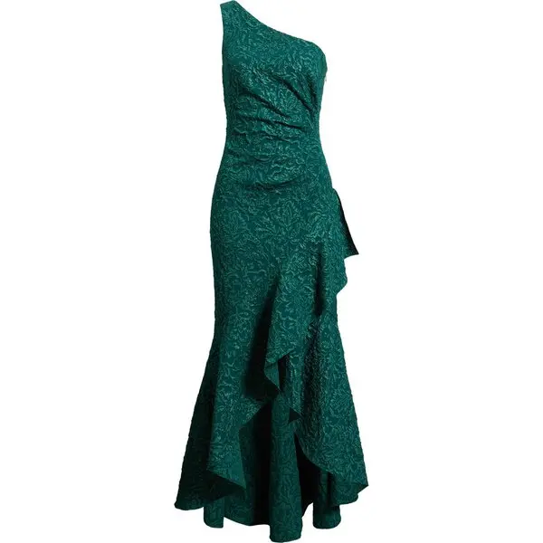 Eliza J Ruffle Lace One-shoulder Gown