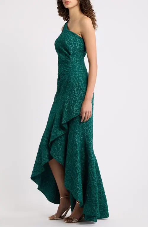 Eliza J Ruffled Lace One-shoulder Gown
