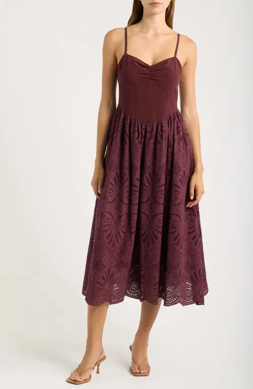 Moon River Eyelet Scallop Sleeveless Midi Dress