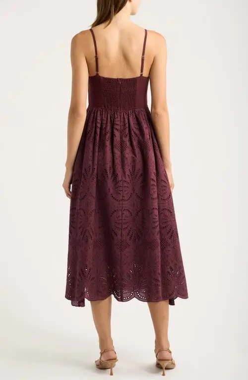 Moon River Eyelet Scallop Sleeveless Midi Dress