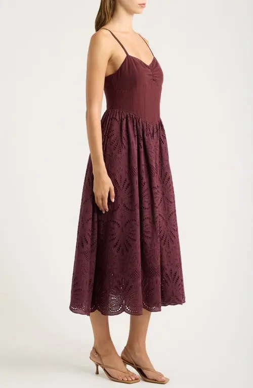 Moon River Eyelet Scallop Sleeveless Midi Dress