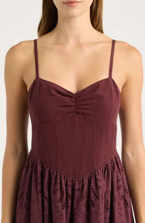 Moon River Eyelet Scallop Sleeveless Midi Dress