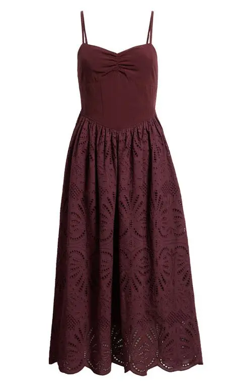 Moon River Eyelet Scallop Sleeveless Midi Dress