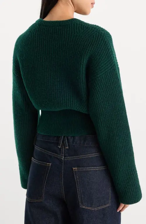 Good American Chunky Knit Crewneck Cropped Sweater - Forest Green