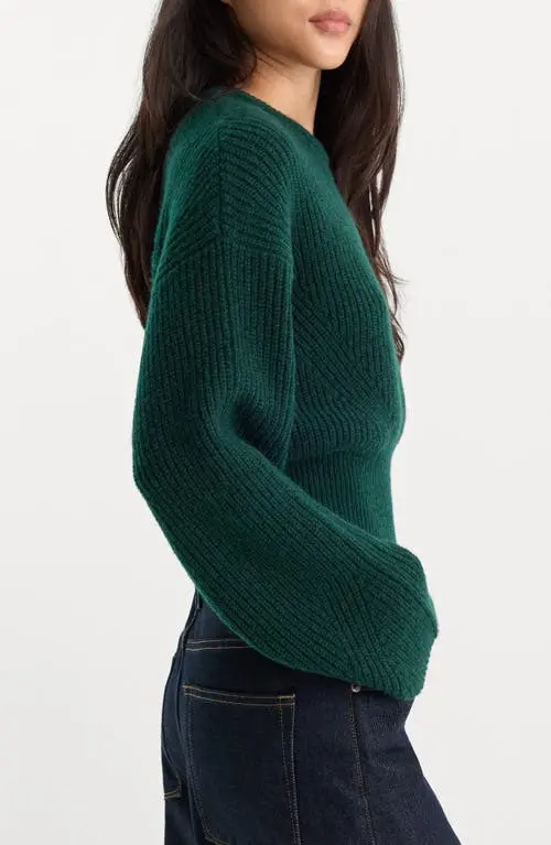 Good American Chunky Knit Crewneck Cropped Sweater - Forest Green