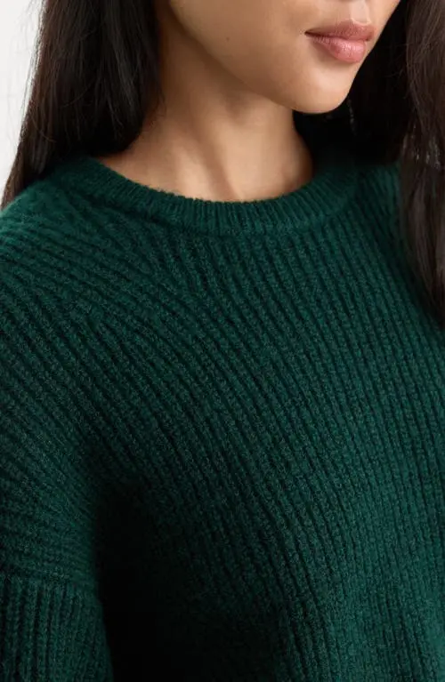 Good American Chunky Knit Crewneck Cropped Sweater - Forest Green