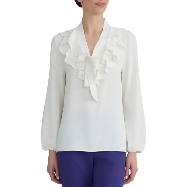 KASPER Ruffle Tie Neck Top