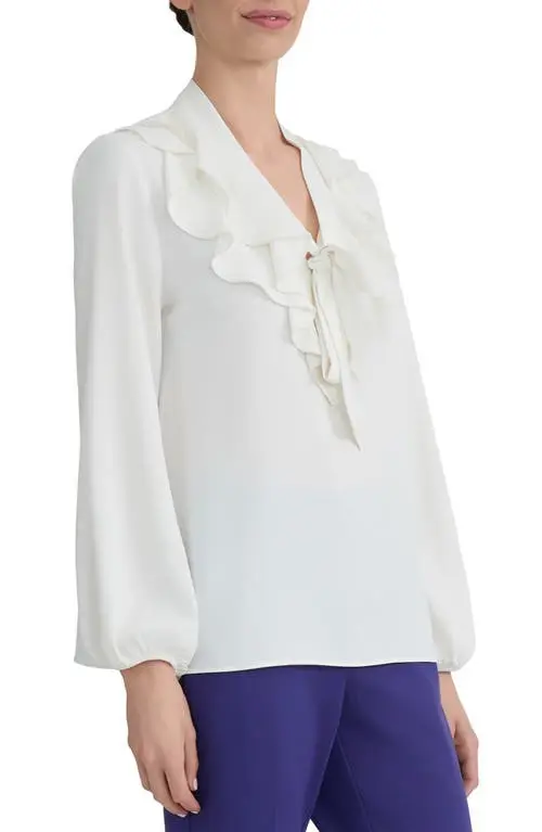 KASPER Ruffle Tie Neck Top