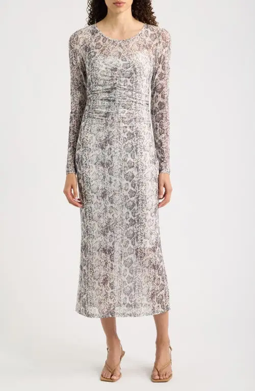 Sam Edelman Snakeskin Print Long Sleeve Maxi Dress