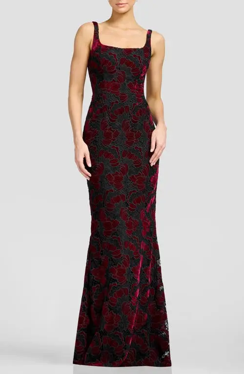 Dress The Population Lorena Floral Velvet Sleeveless Gown