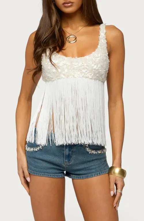 EDIKTED Petrah Sequin Fringe Bra Top