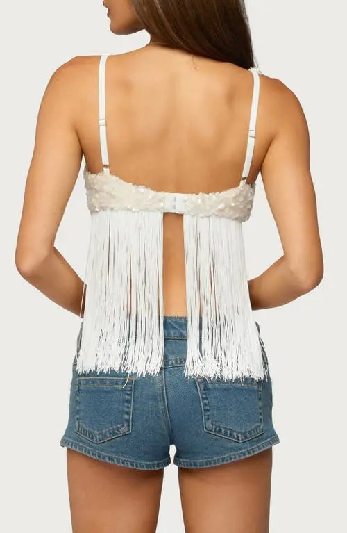 EDIKTED Petrah Sequin Fringe Bra Top
