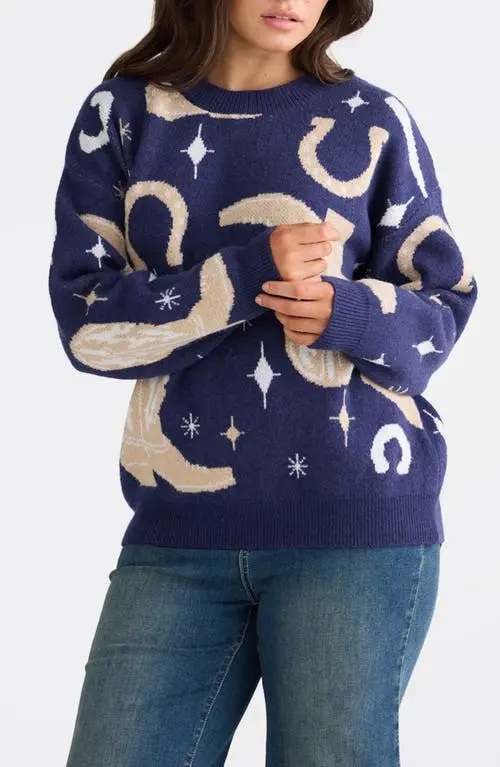 TALISMAN THE LABEL Lucky Boots Crewneck Sweater
