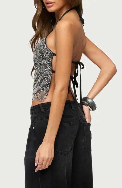 EDIKTED Naira Beaded Scalloped Halter Top