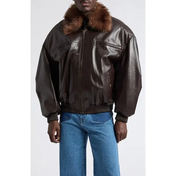 LU'U DAN Faux Leather Cargo Flight Jacket With Faux Fur Collar - Grease