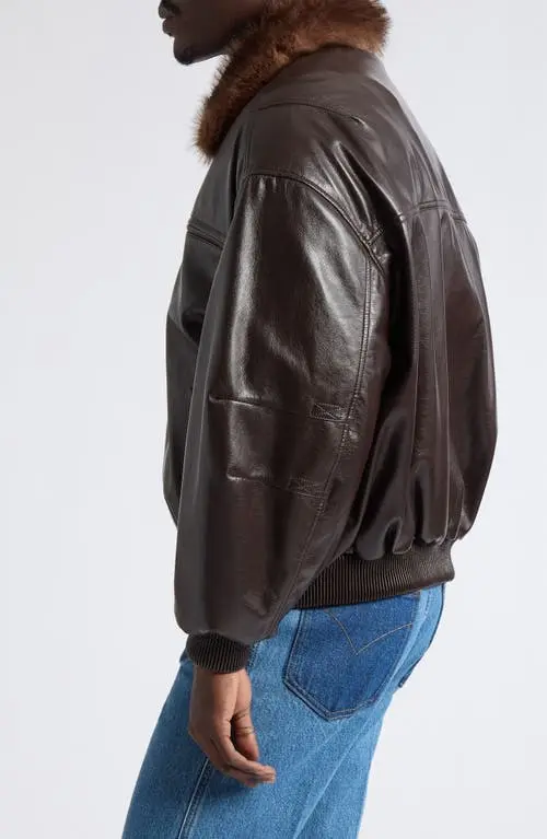 LU'U DAN Faux Leather Cargo Flight Jacket With Faux Fur Collar - Grease