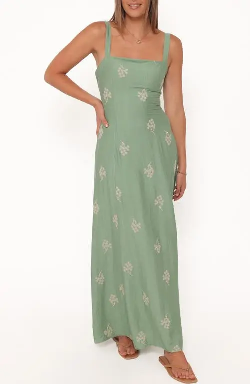 PETAL & PUP Oregon Embroidered Square Neck Maxi Dress - Green