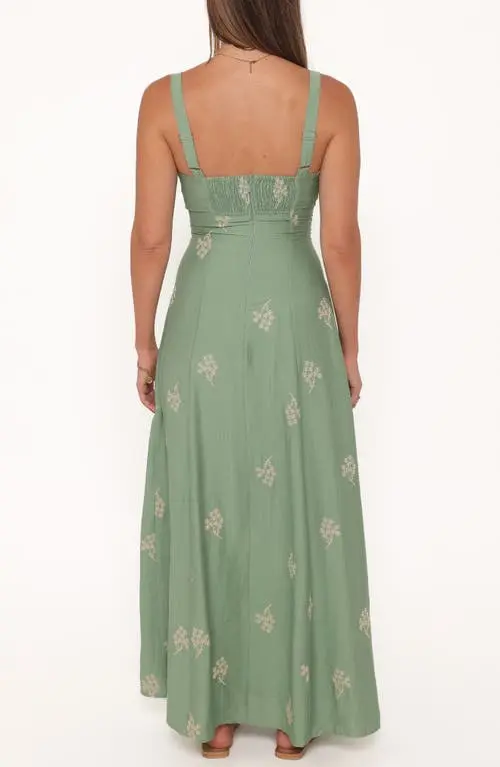 PETAL & PUP Oregon Embroidered Square Neck Maxi Dress - Green
