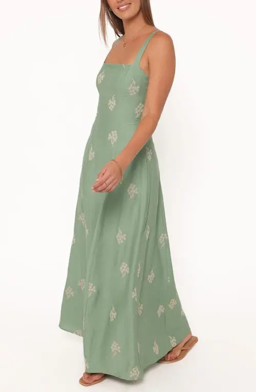 PETAL & PUP Oregon Embroidered Square Neck Maxi Dress - Green