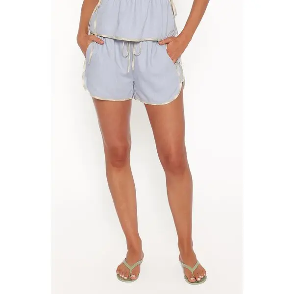 PETAL & PUP Bettie Contrast Trim Shorts - Light Blue Linen
