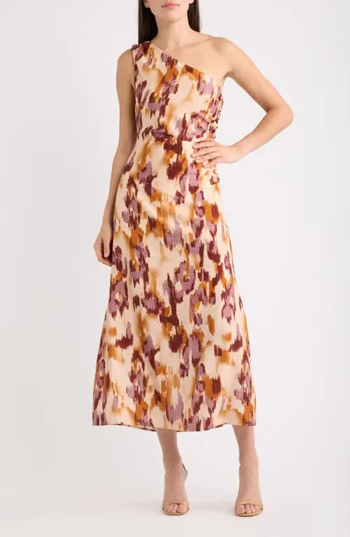 Sam Edelman Painted Dusk Ruched One-shoulder Maxi Dress