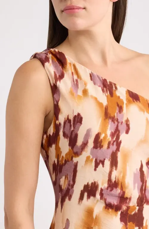 Sam Edelman Painted Dusk Ruched One-shoulder Maxi Dress