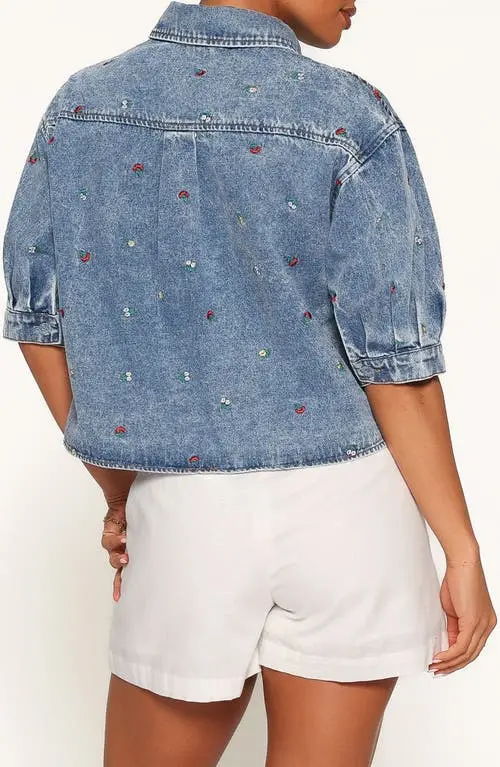PETAL & PUP Nerys Embroidered Button-up Denim Shirt