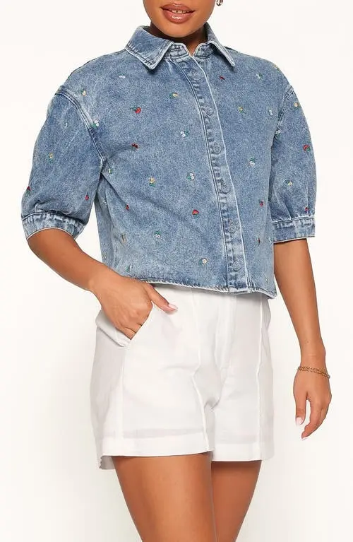 PETAL & PUP Nerys Embroidered Button-up Denim Shirt