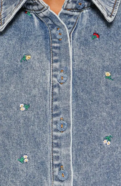 PETAL & PUP Nerys Embroidered Button-up Denim Shirt