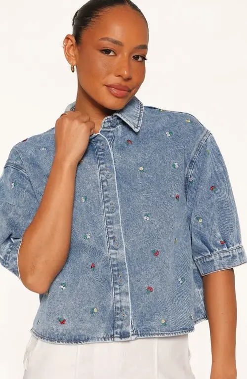 PETAL & PUP Nerys Embroidered Button-up Denim Shirt