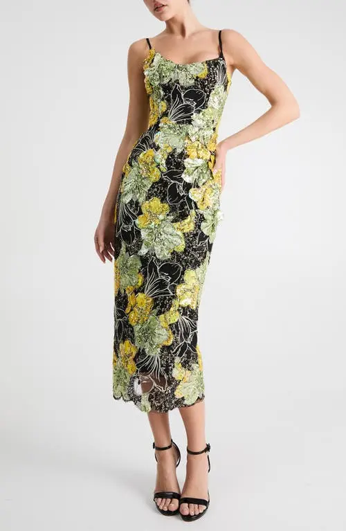 HELSI Emilia Sequin Sleeveless Midi Dress - Black/chartreuse