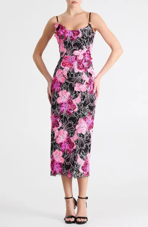 HELSI Emilia Sequin Sleeveless Midi Dress - Black/pink