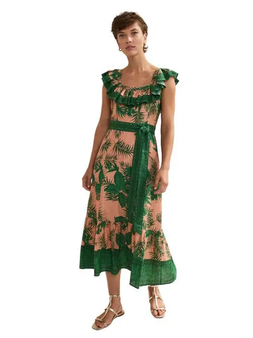 PHASE EIGHT Sandra Ruffled Square Neck Midi Dress
