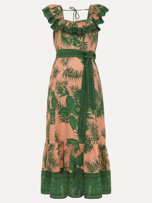 PHASE EIGHT Sandra Ruffled Square Neck Midi Dress