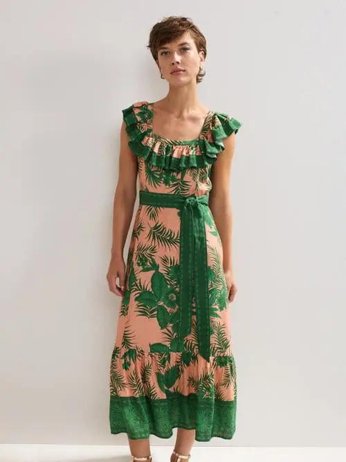PHASE EIGHT Sandra Ruffled Square Neck Midi Dress