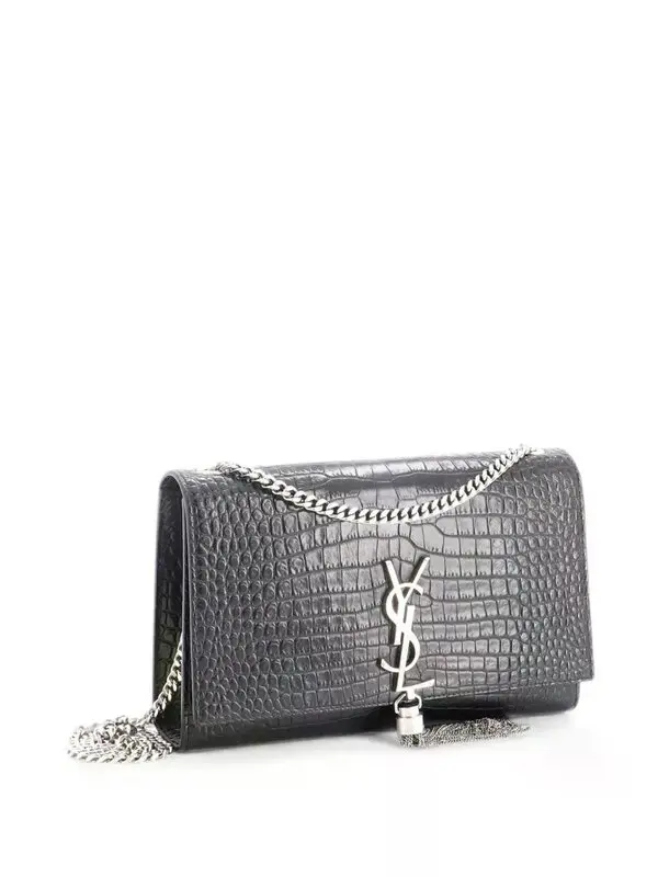 Saint Laurent Classic Monogram Tassel Crocodile Embossed Leather Medium Crossbody Bag