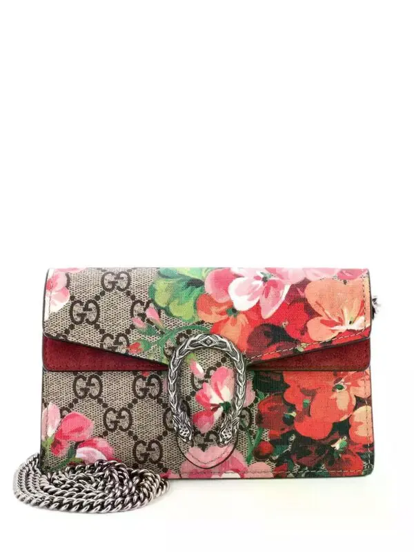 Gucci Dionysus Bag Blooms Print Gg Coated Canvas Super Mini Crossbody Bag - Brown