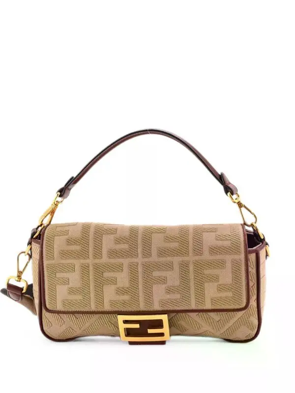 Fendi Baguette Nm Bag Zucca Embroidered Canvas Medium Shoulder Bag - Brown
